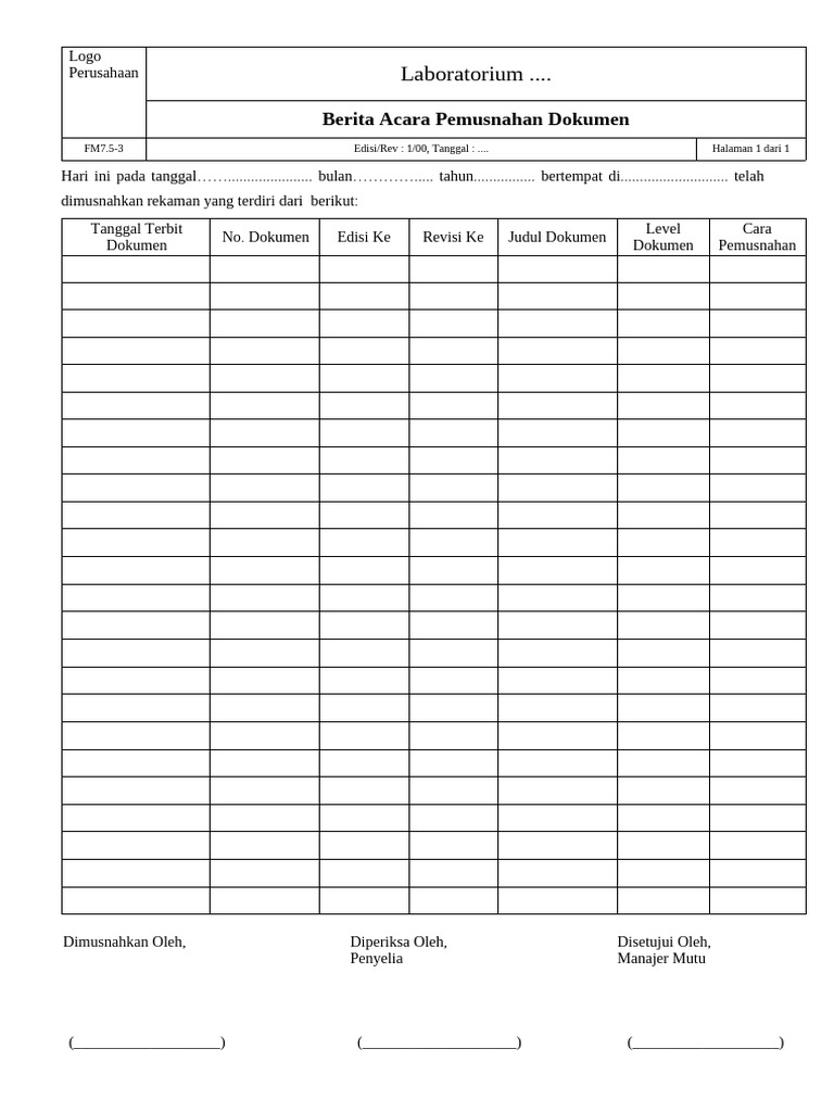 FM7.5-3 Berita Acara Pemusnahan Dokumen | PDF | Komputer
