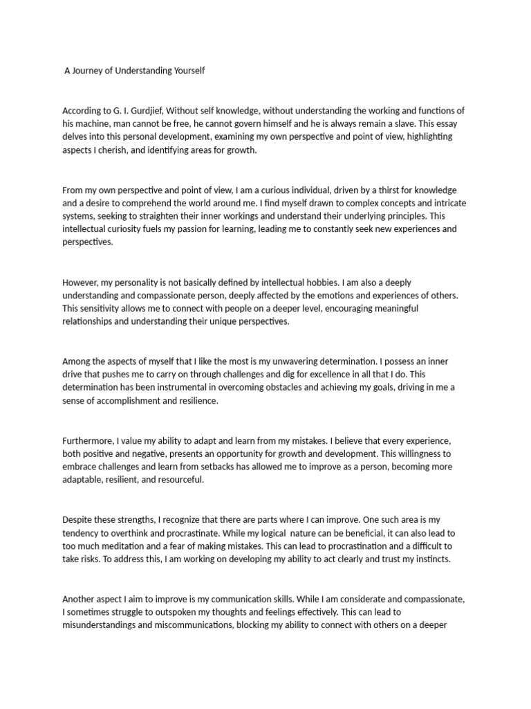 (Essay) Understanding The Self | PDF | Passion (Emotion) | Knowledge