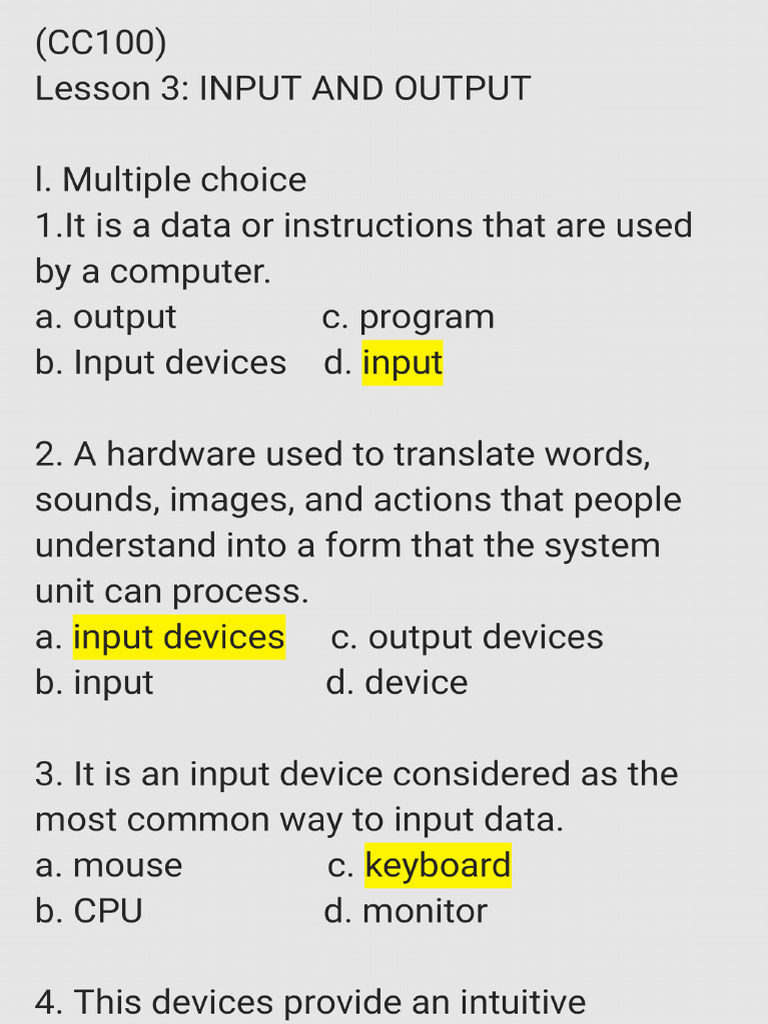Input and Output Quiz | PDF Input and Output Quiz | PDF