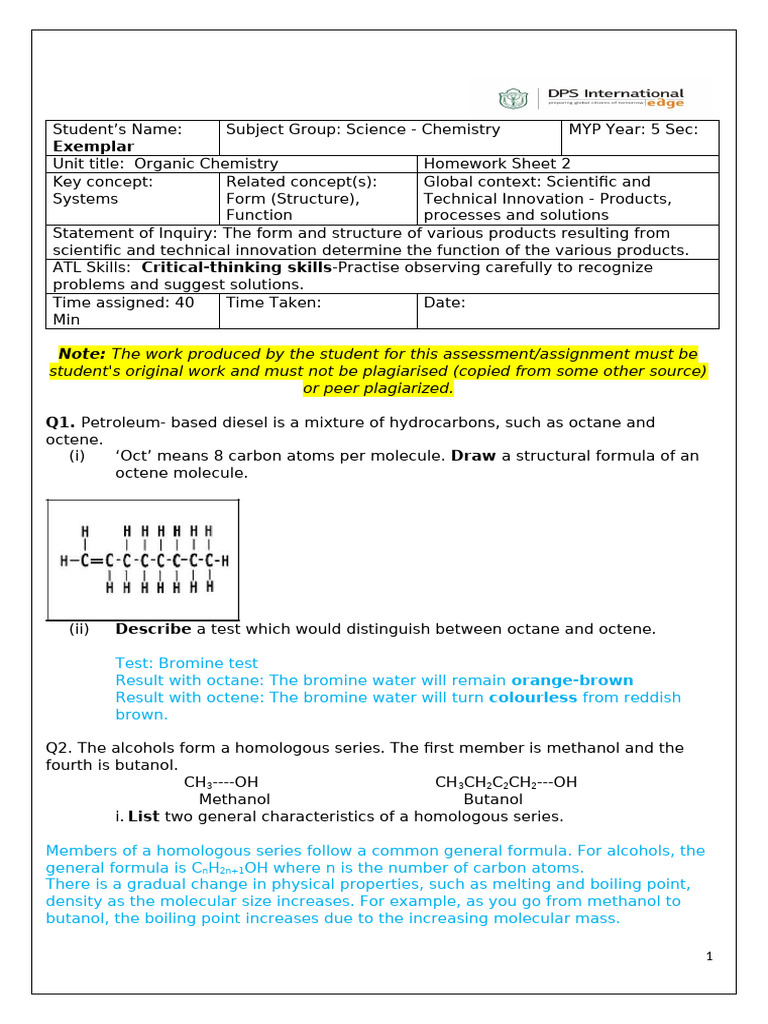 Week 5 MYP 5 Chem HW Exemplar | PDF | Air Pollution | Combustion