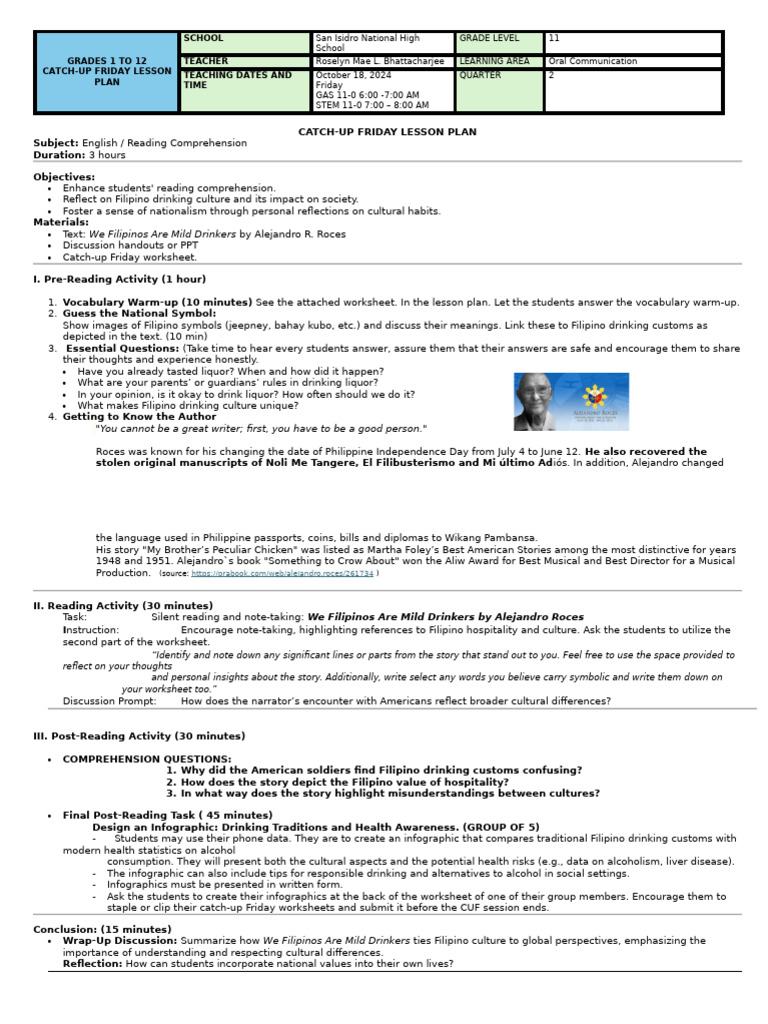 CUF-LESSON-PLANS | PDF | Reading Comprehension | Lesson Plan