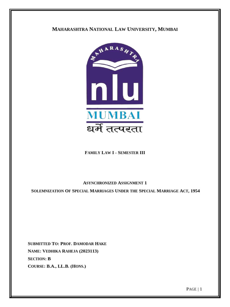 Fam Law Assignment 1 | PDF | Marriage | Justice