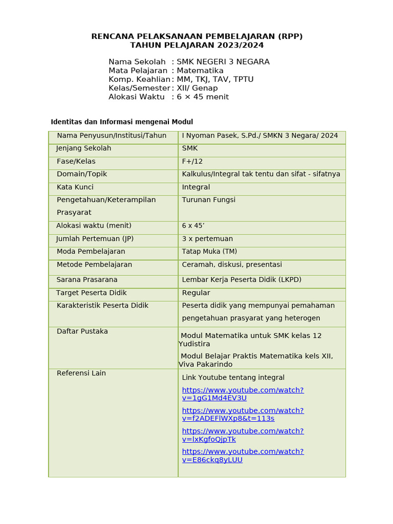 Modul Ajar Integral 2024 | PDF