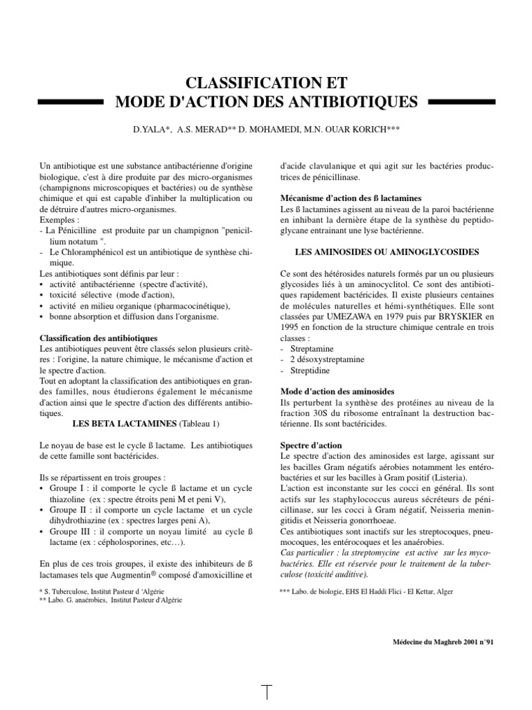 Classification ET Mode D'action Des Antibiotiques | Télécharger ...