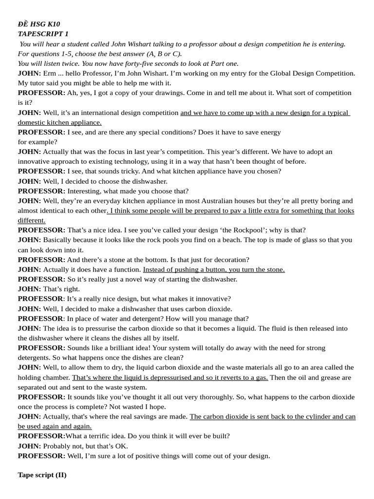 TAPE SCRIPT ĐỀ NGHE HSG K10 | PDF | Learning | Foreign Language