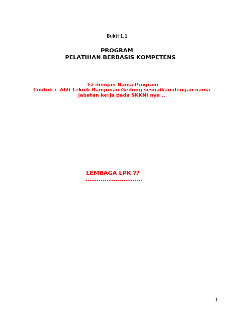 Kertas Kerja Bukti - Menyusun Program Pelatihan Bidang Konstruksi | PDF