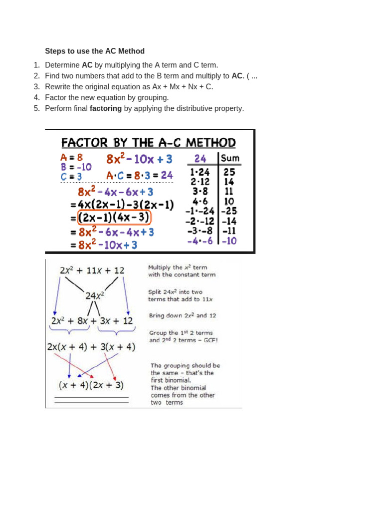 AC Method Factoring Steps | PDF
