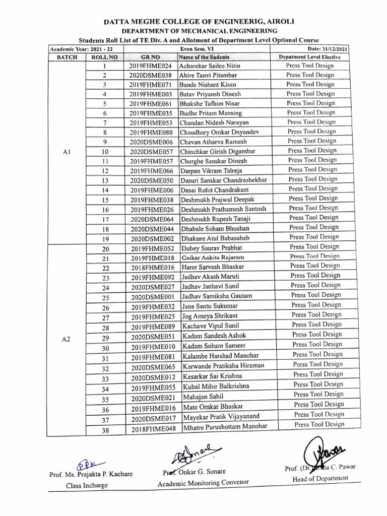 Press Tool Elective Final List | PDF