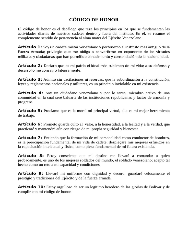 Codigo de Honor | PDF