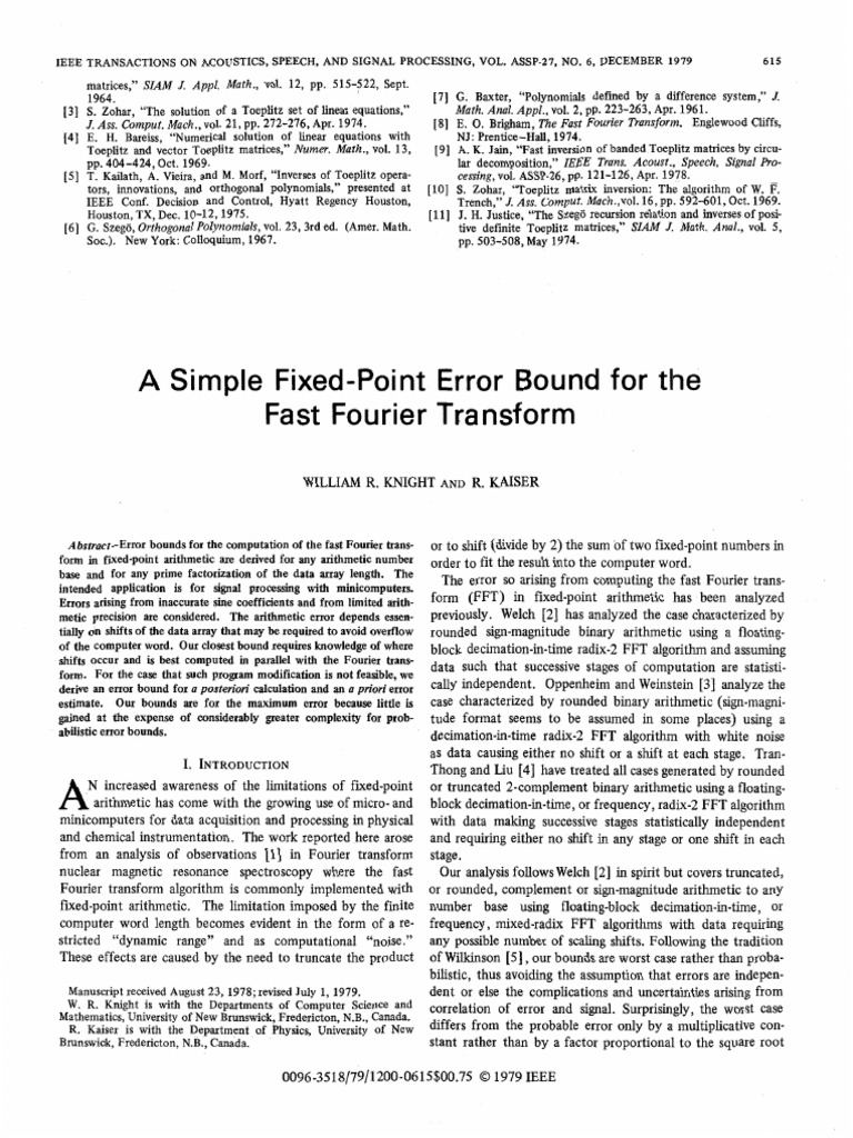 A Simple Fixed-Point Error Bound For The Fast Fourier Transform | PDF | Fast Fourier Transform ...