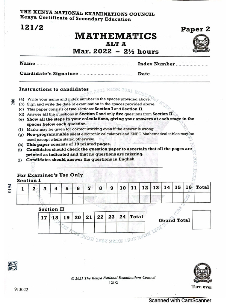 Kcse 2021 Mathematics Qnspp2 | PDF