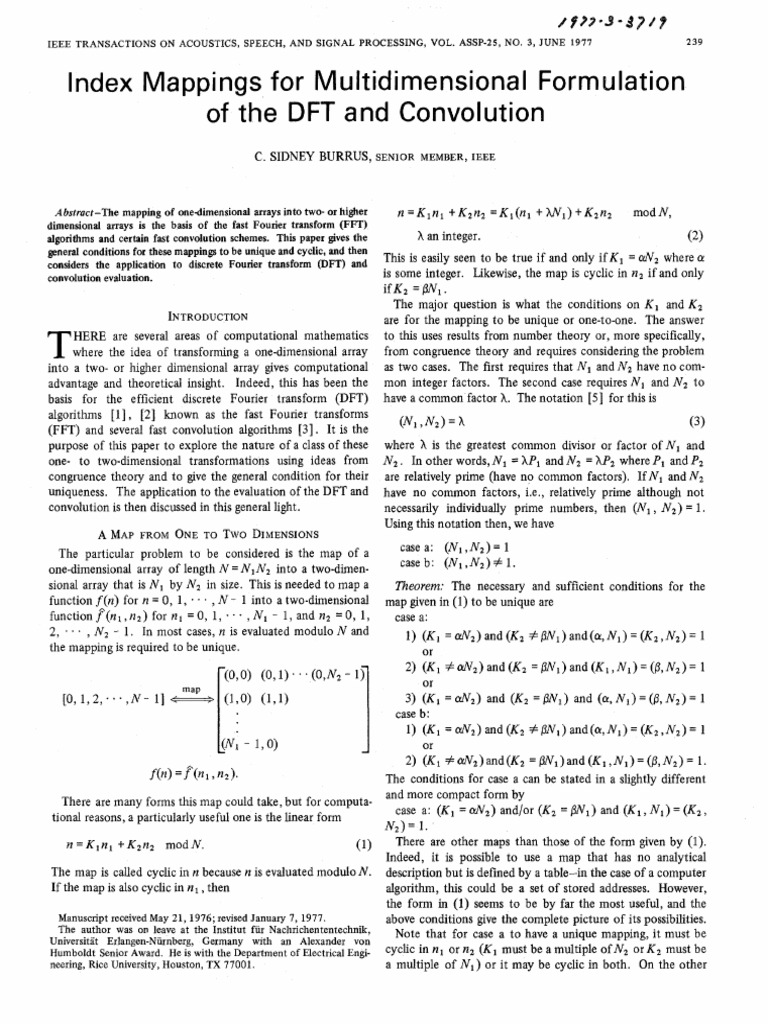 Index Mappings For Multidimensional Formulation of The DFT and Convolution | PDF | Discrete ...