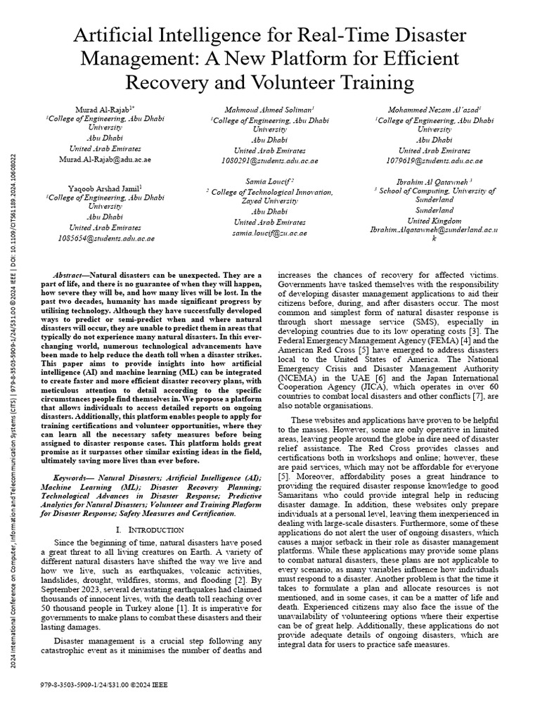 Artificial Intelligence for Real-Time Disaster Management a New ...