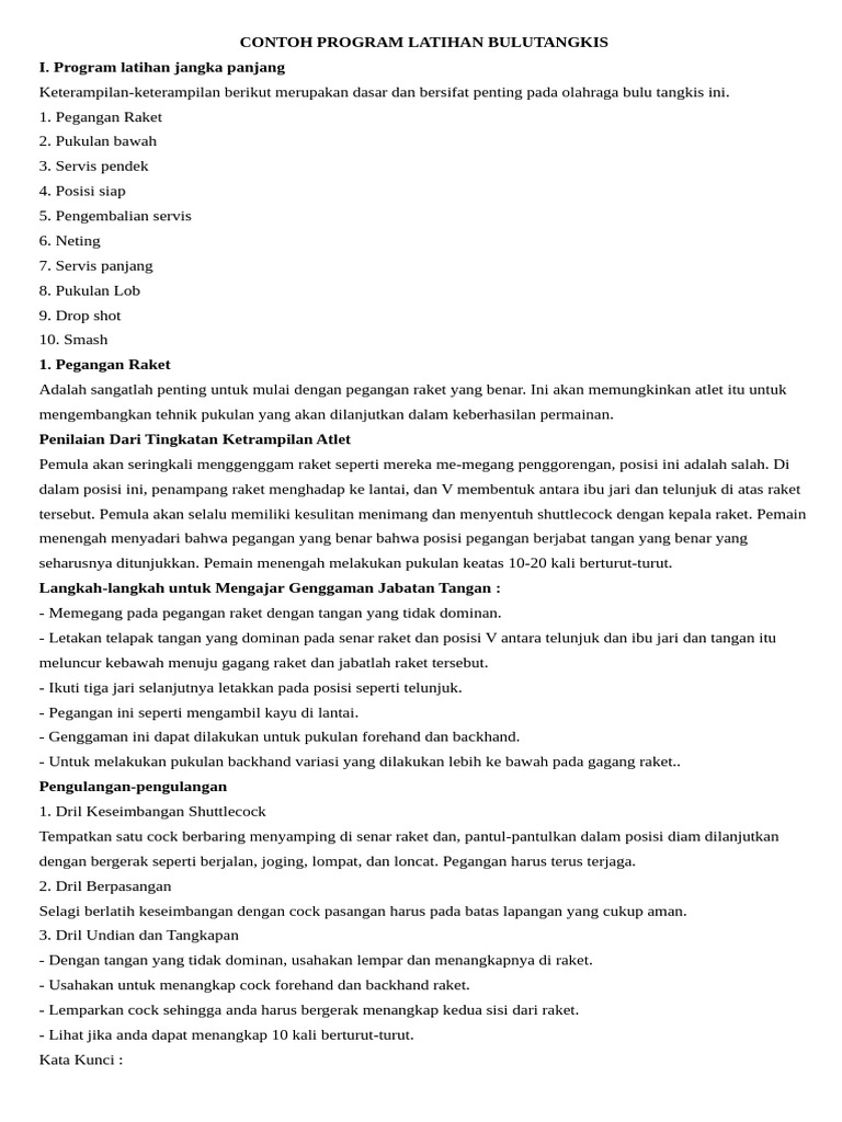Contoh Program Latihan Bulutangkis | PDF