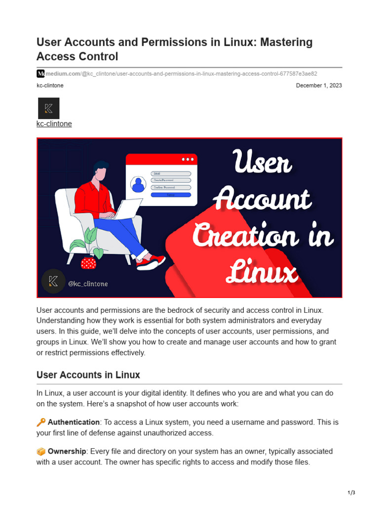 User Accounts and Permissions in Linux Mastering Access Control | PDF | User (Computing ...