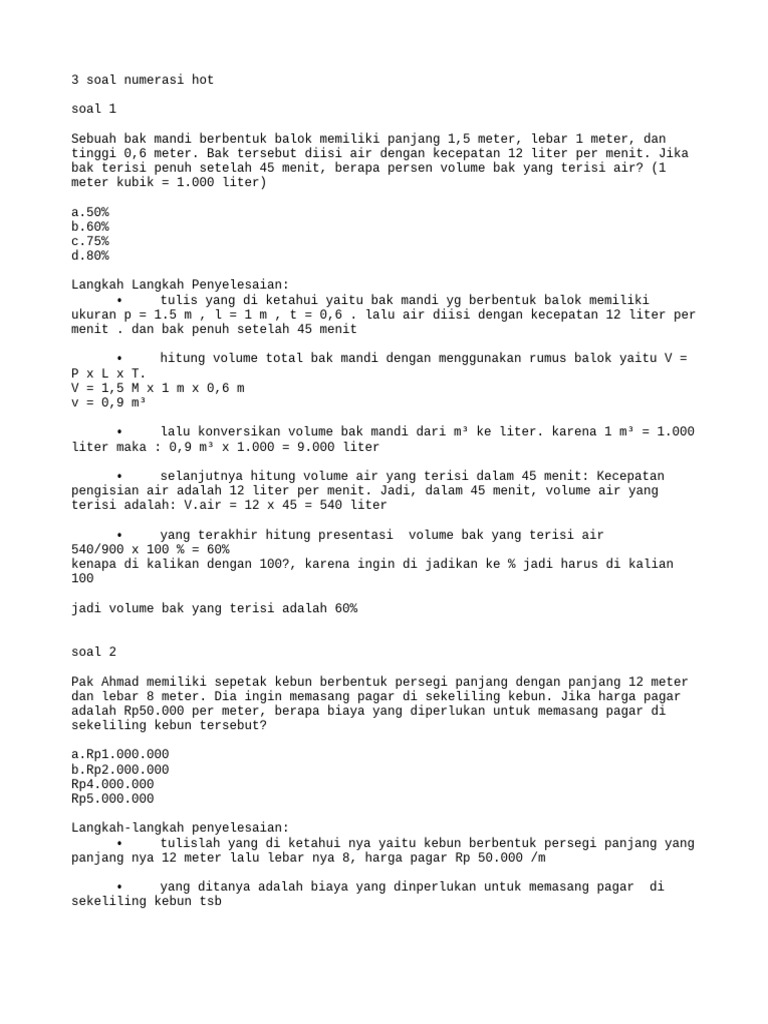 Ayu:11:9H membuat 3 soal numerasi hot | PDF