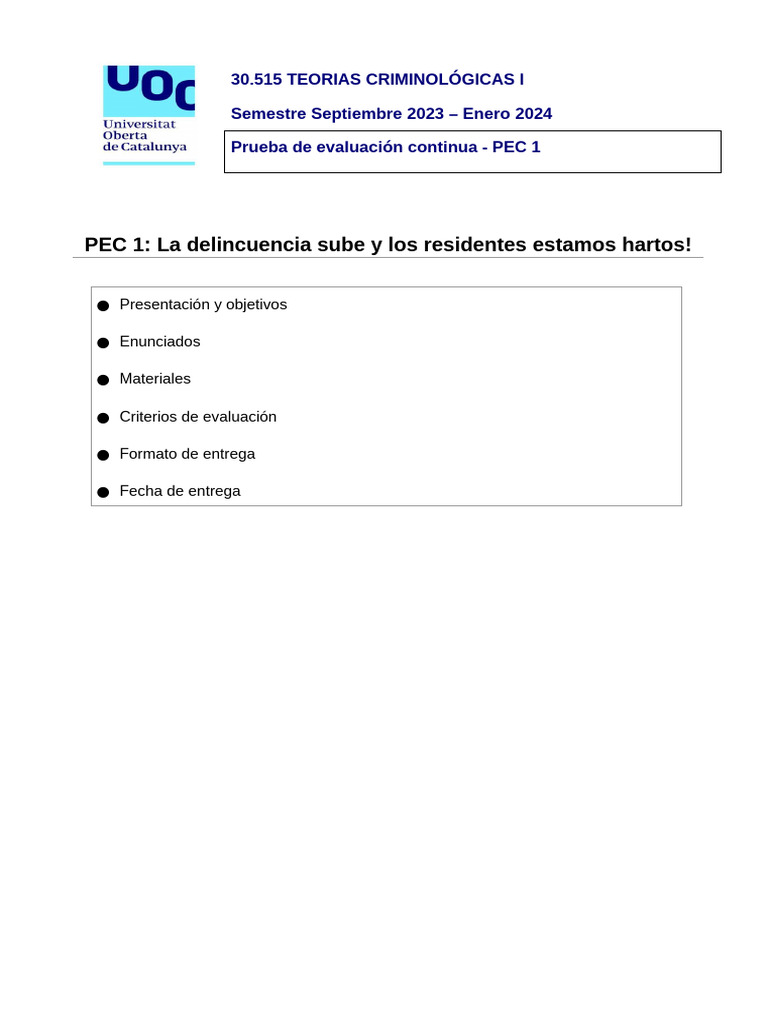 Enunciado PEC 1 - 2 | PDF | Teoría | Criminología