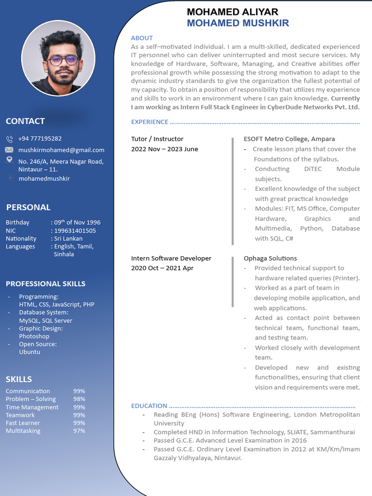 Mushkir Resume | PDF | Computing | Software Engineering