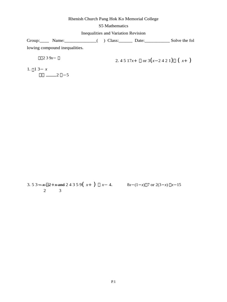 S5 Math Revision: Inequalities & Variation | PDF | Elementary ...