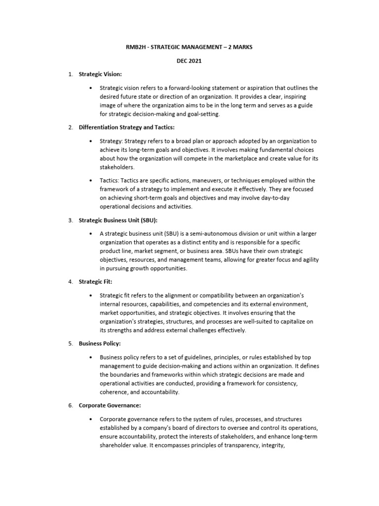 Strategic Management Concepts Overview | PDF | Strategic Management ...