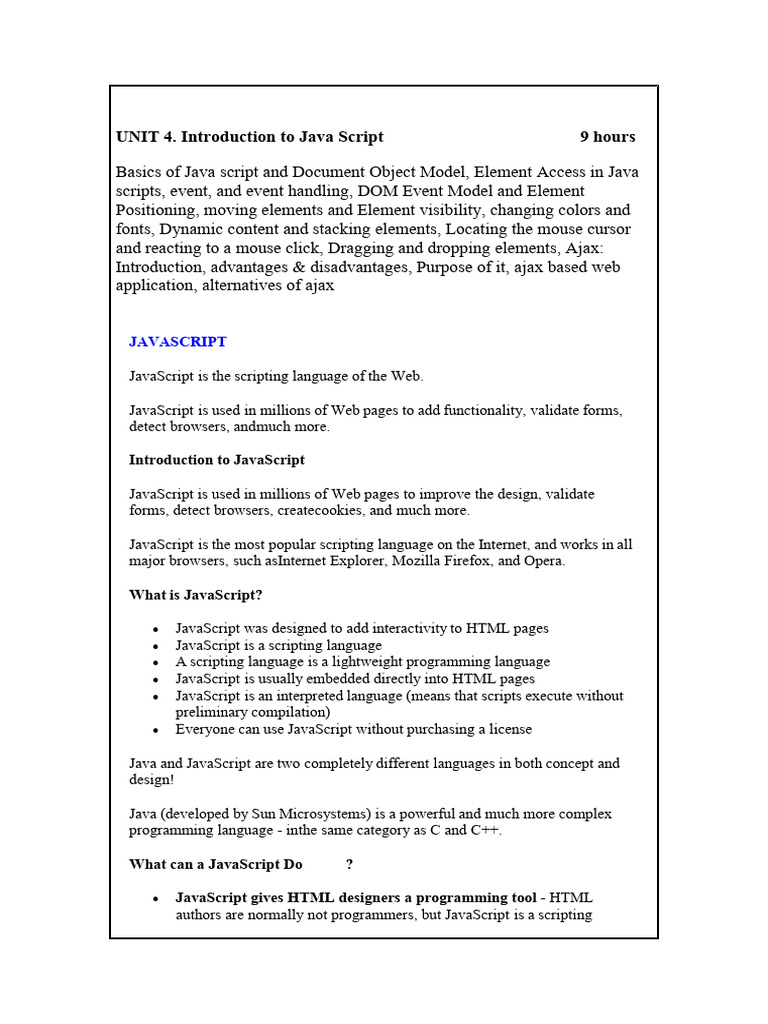 Fundamentals of Web UNIT IV | PDF | Ajax (Programming) | Java Script