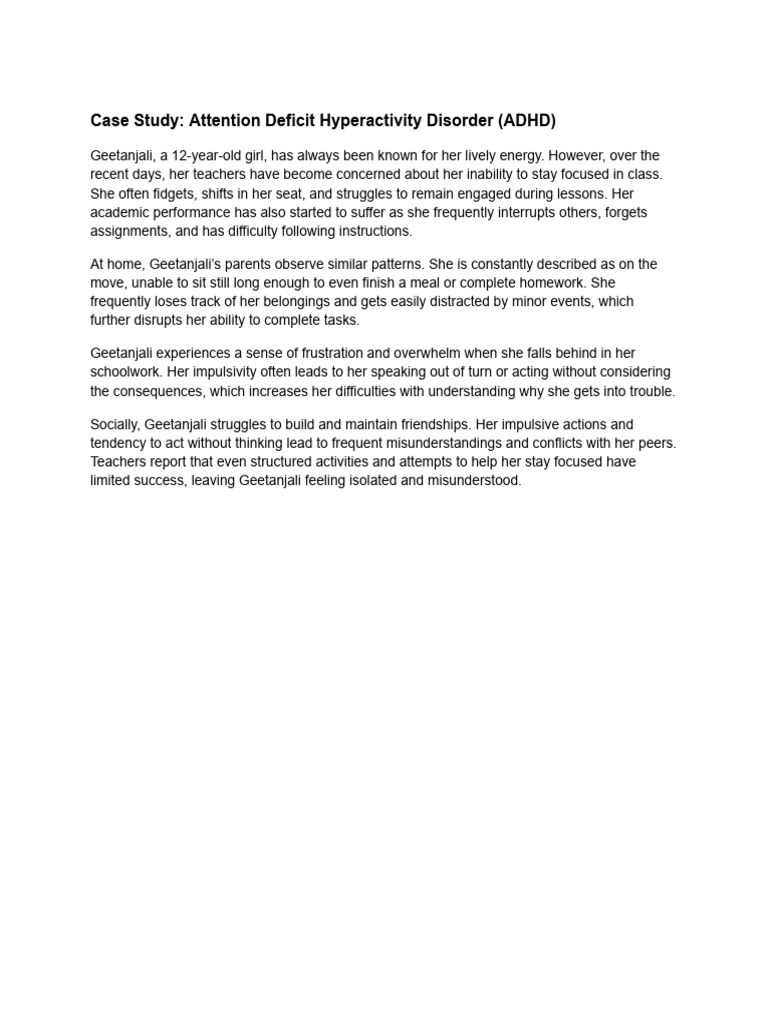 ADHD Case Study: Geetanjali's Struggles | PDF