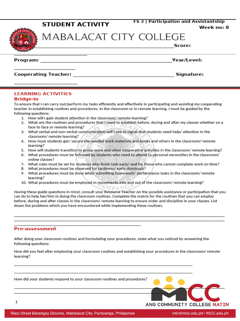 FS2 SAS Week 3 | PDF | Learning | Classroom