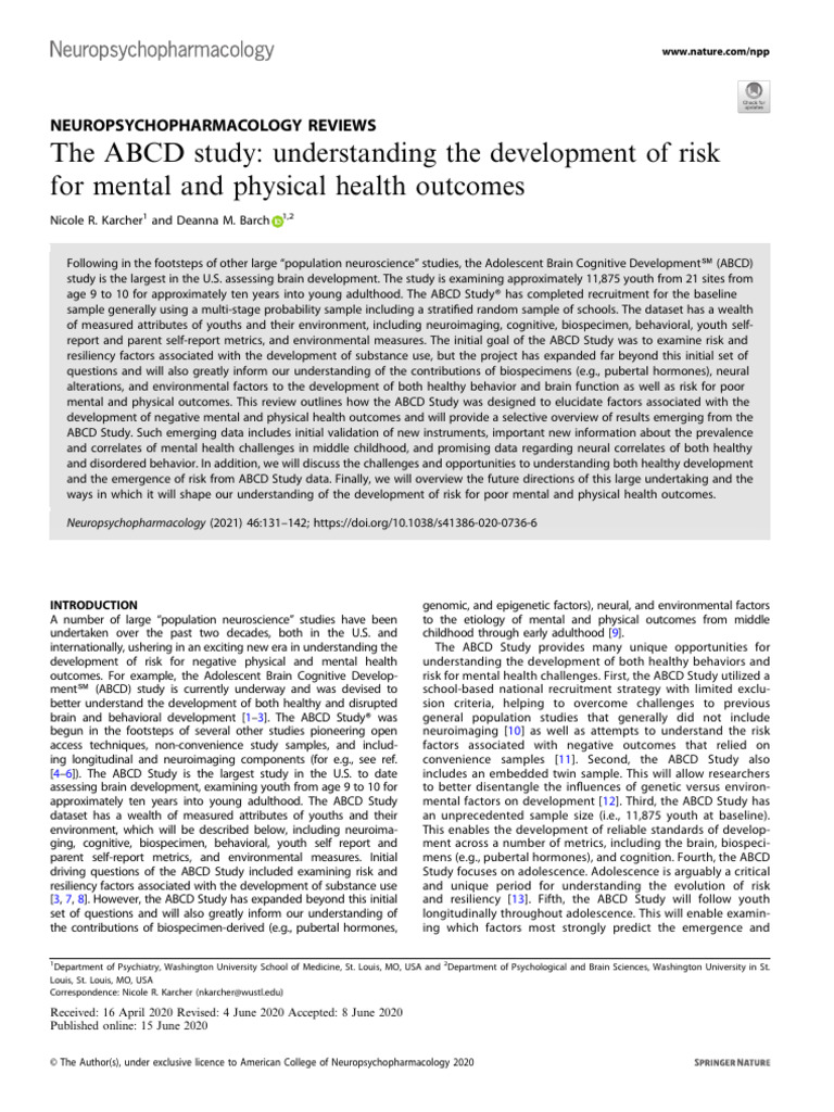 The ABCD Study: Understanding The Development of Risk For Mental and ...