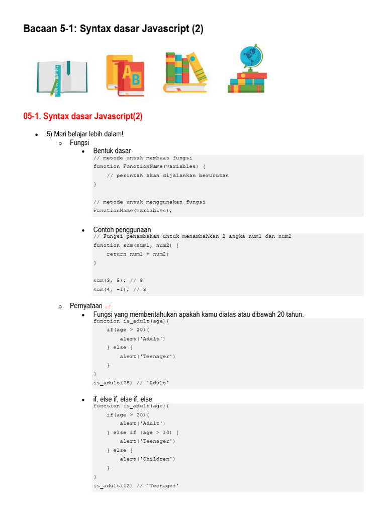 JavaScript Dasar: Fungsi & Loop | PDF