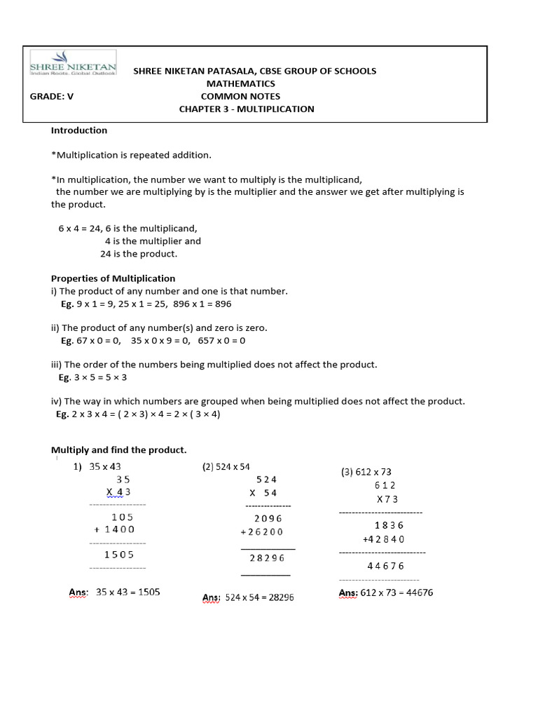 G5 CN Ch 3 Multiplication-1 | PDF | Multiplication | Abstract Algebra