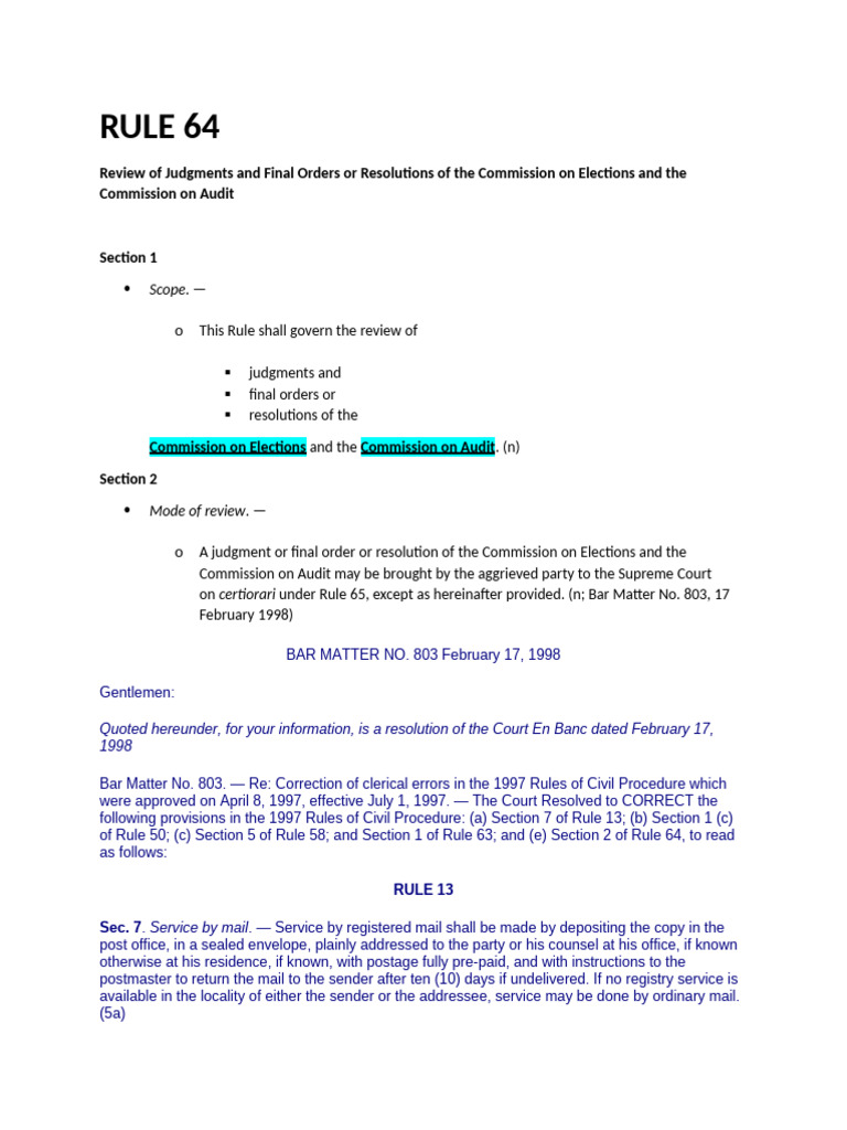 RULE 64 | PDF | Injunction | Judgment (Law)