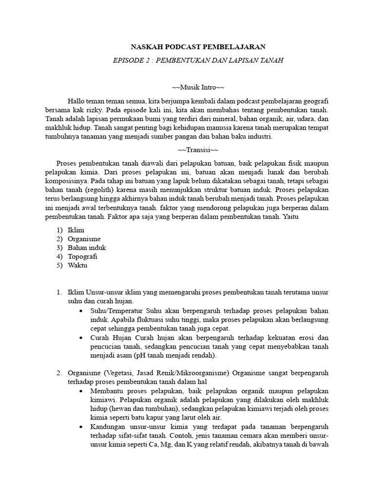 Naskah Eps. 2 Pembentukan Dan Lapisan Tanah | PDF