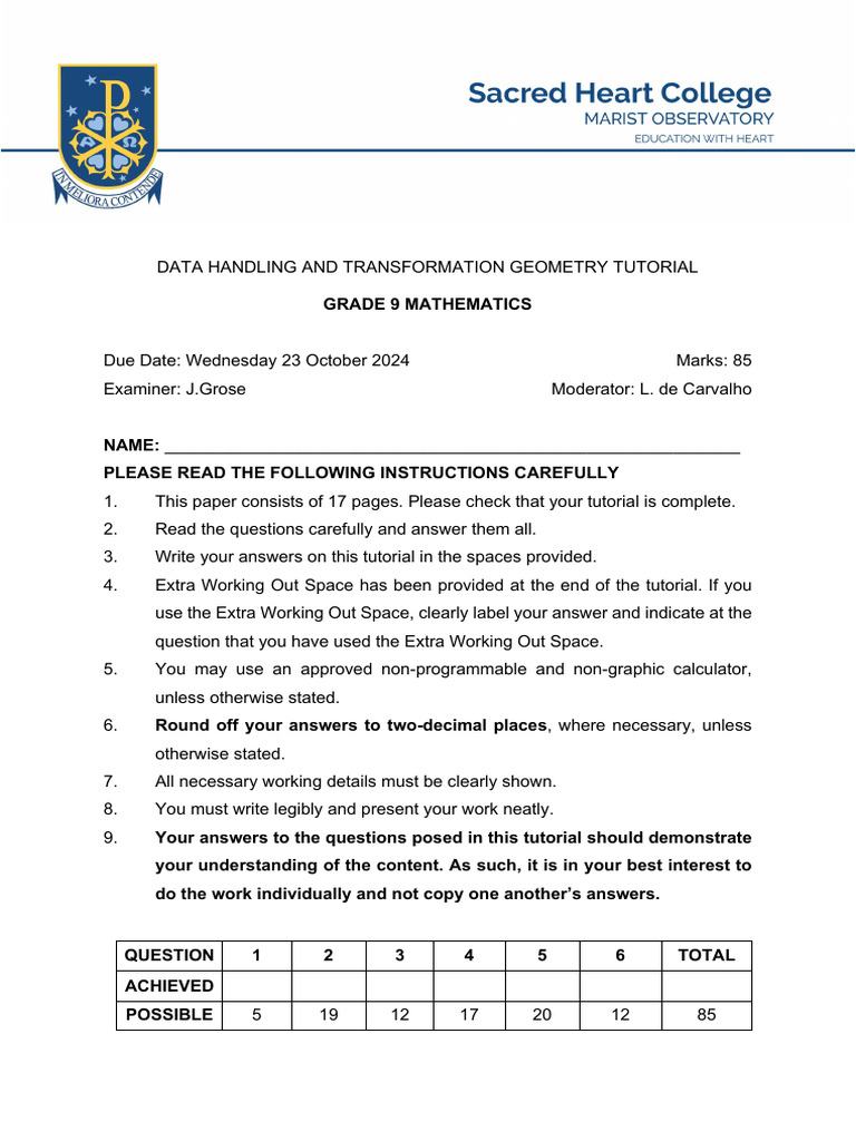 Grade 9 Data Handling & Geometry Tutorial | PDF | Teaching Methods ...