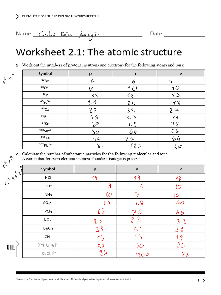 10 Ib HW Atomic Structure | PDF | Isotope | Atoms