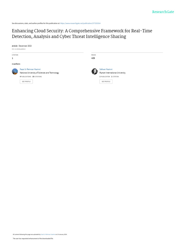 Framework For Real Time Detection Analysis And Cyber Threat Intelligence Sharing Pdf