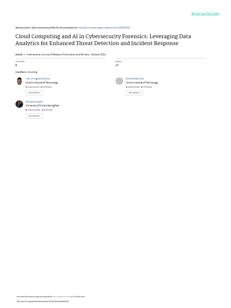 Cloud Computing and AI in Cybersecurity Forensics | PDF | Security | Computer Security