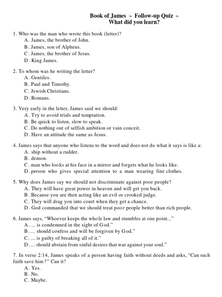 05 James Quiz FINAL | PDF | Jesus | Epistle Of James