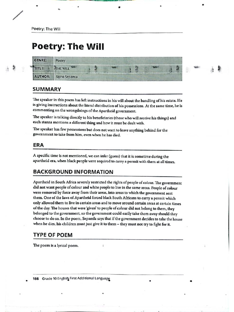 English Poetry Grade 10 | PDF