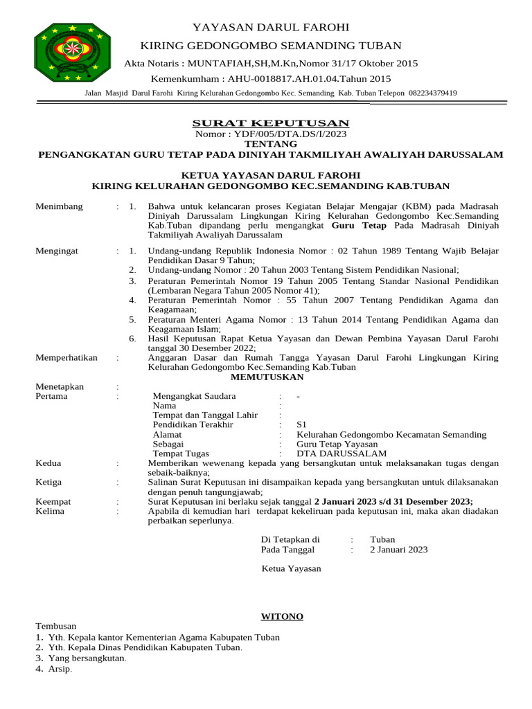 Contoh SK Guru 2023 | PDF