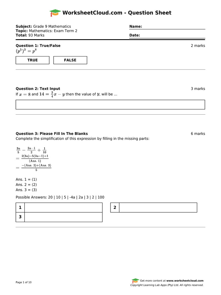 G9 Mathematics Term 2 Exam | PDF | Mathematics