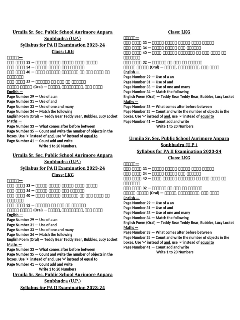 LKG Syllabus For PA II 23-24 | PDF
