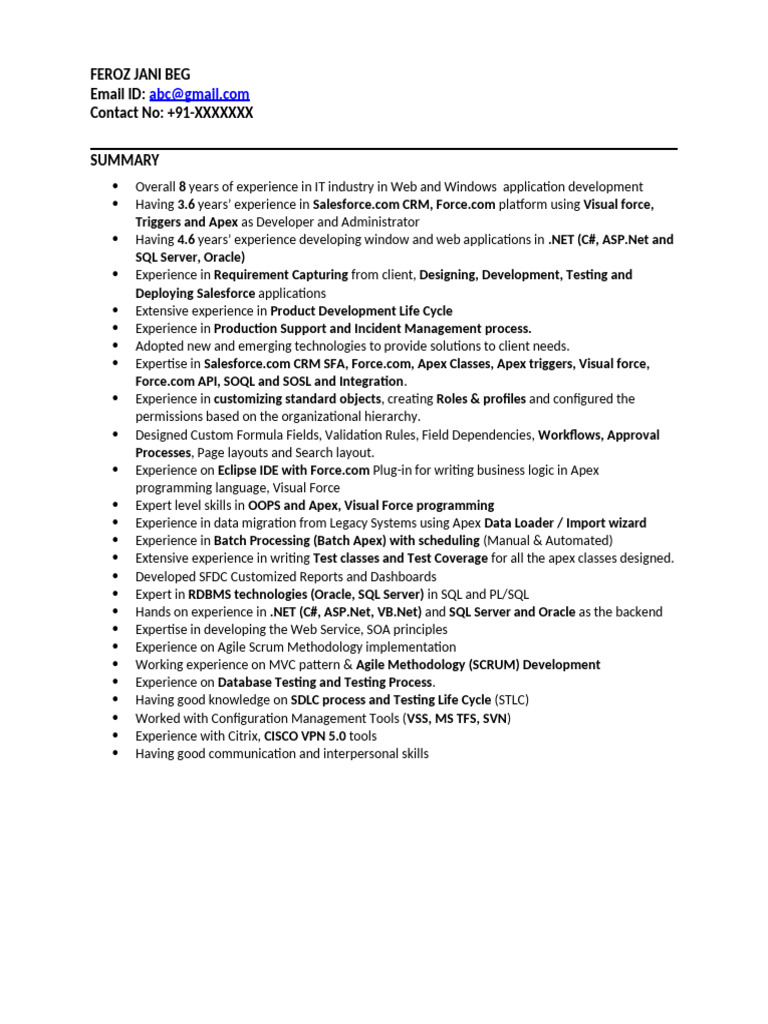 Sample SFDC Resume | PDF | Scrum (Software Development) | Software ... Sample SFDC Resume | PDF | Scrum (Software Development) | Software ...