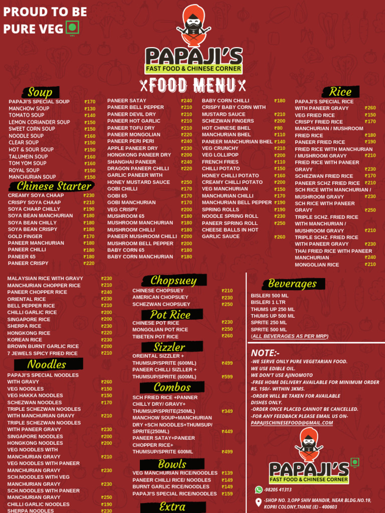 Papaji New Menu 2024-25 | PDF | Soup | Chili Pepper