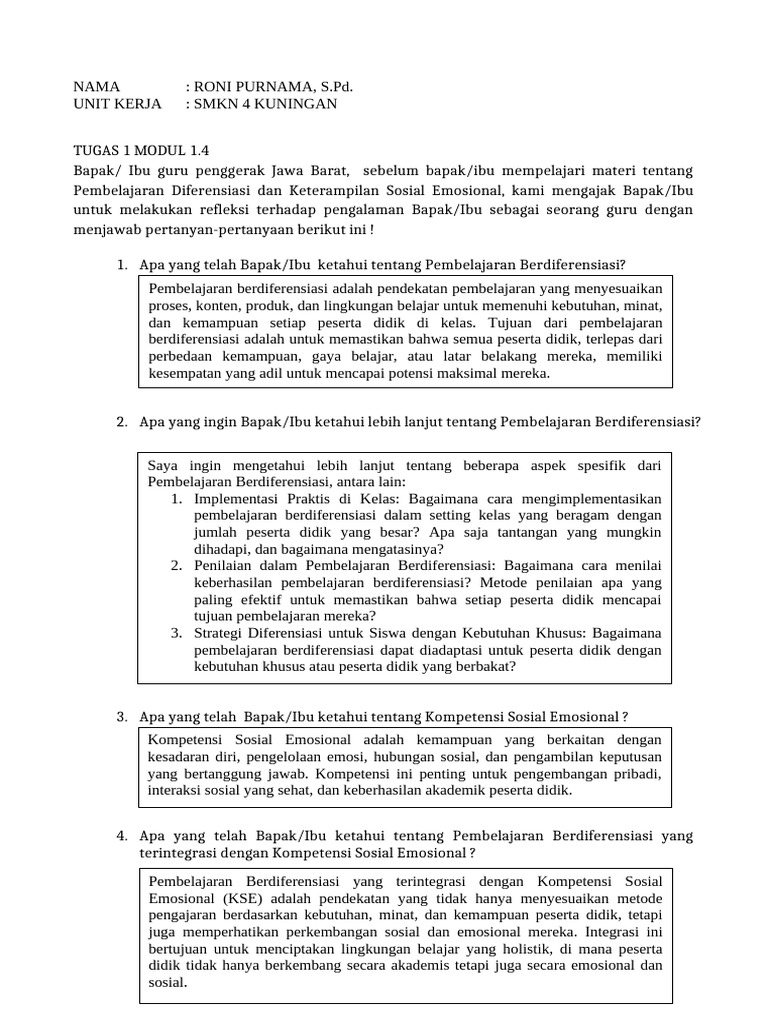 LK MODUL 1.4 LEVEL 1 Roni | PDF | Karier & Perkembangan | Pengembangan Diri