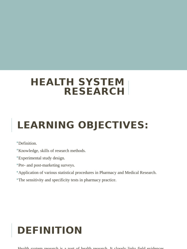 Understanding Health System Research | PDF | Sensitivity And ...