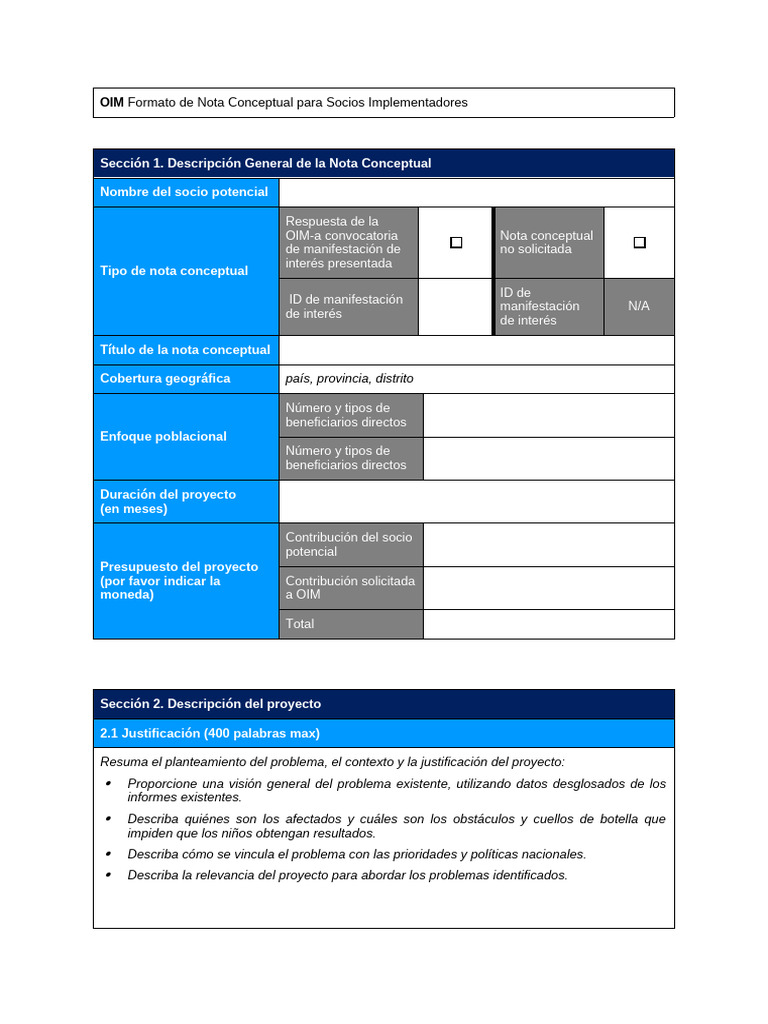 Formato OIM para Notas Conceptuales | PDF | Presupuesto