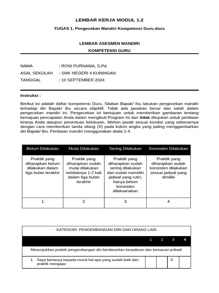 LK MODUL 1.2 Roni | PDF | Karier & Perkembangan | Pengembangan Diri