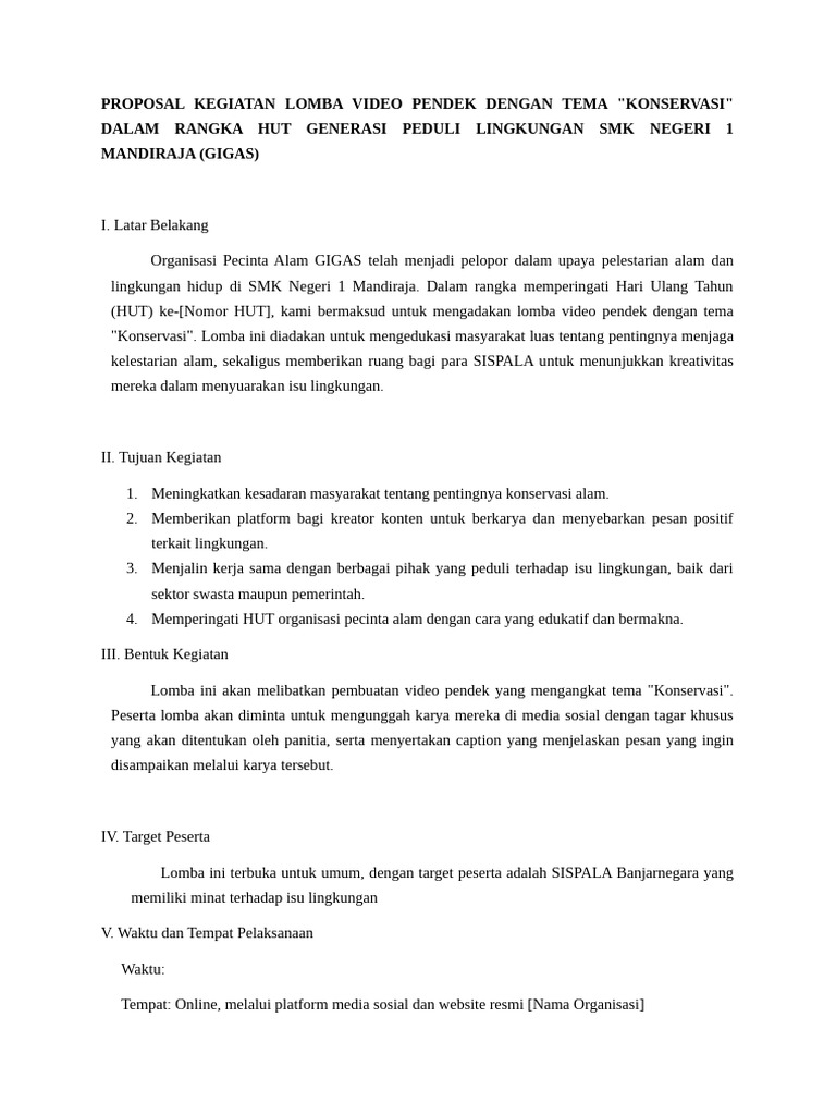 Proposal Lomba Video Pendek Konservasi | PDF | Bisnis | Seni