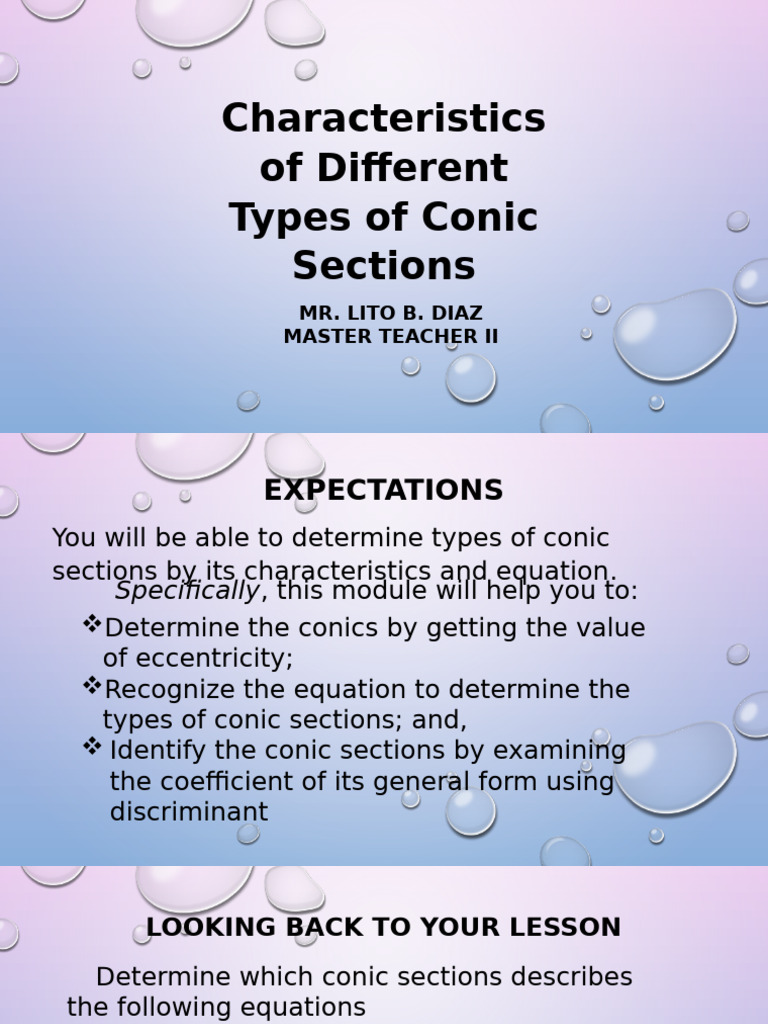 Characteristics of Different Types of Conic Sections | PDF | Geometric ...