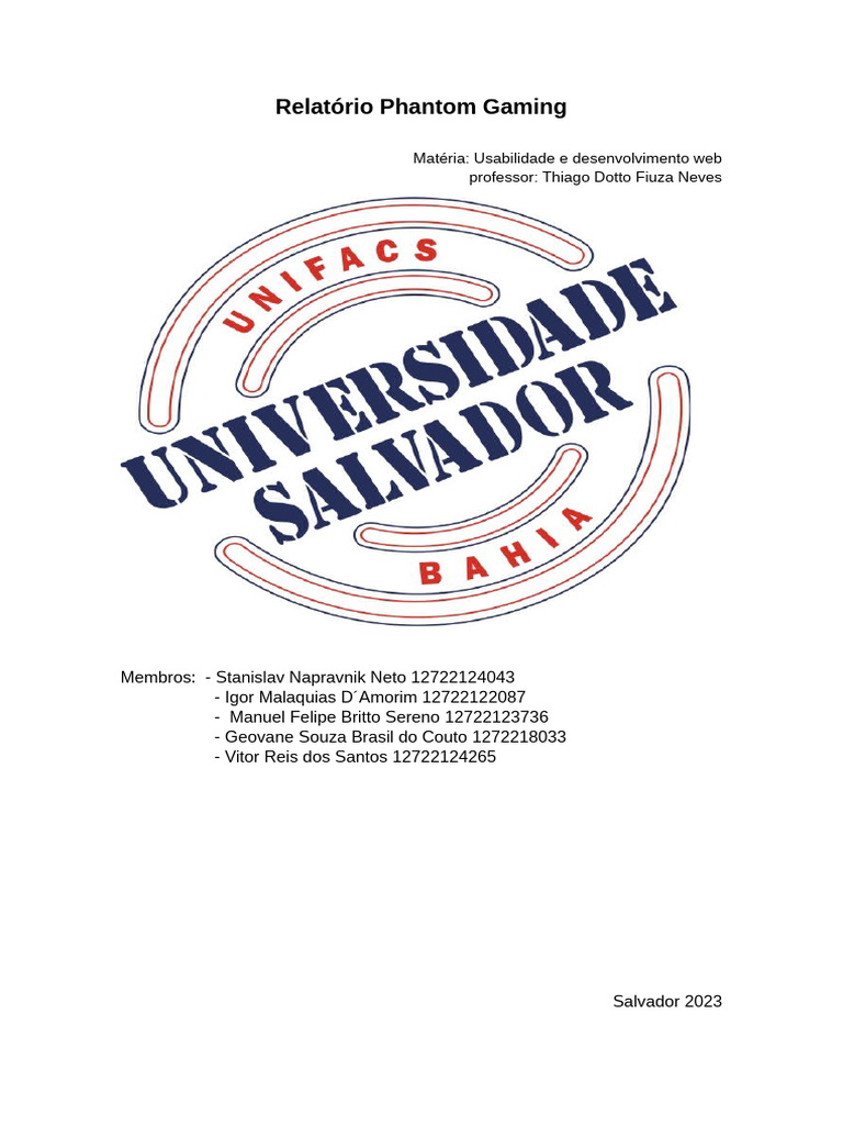 Relatorio Phantom Gaming | PDF | Html | Script Java